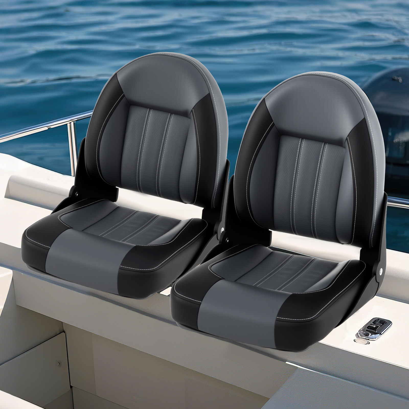 2 Pack Folding High Back Boat Seats With Waterproof Pvc Leather And ...