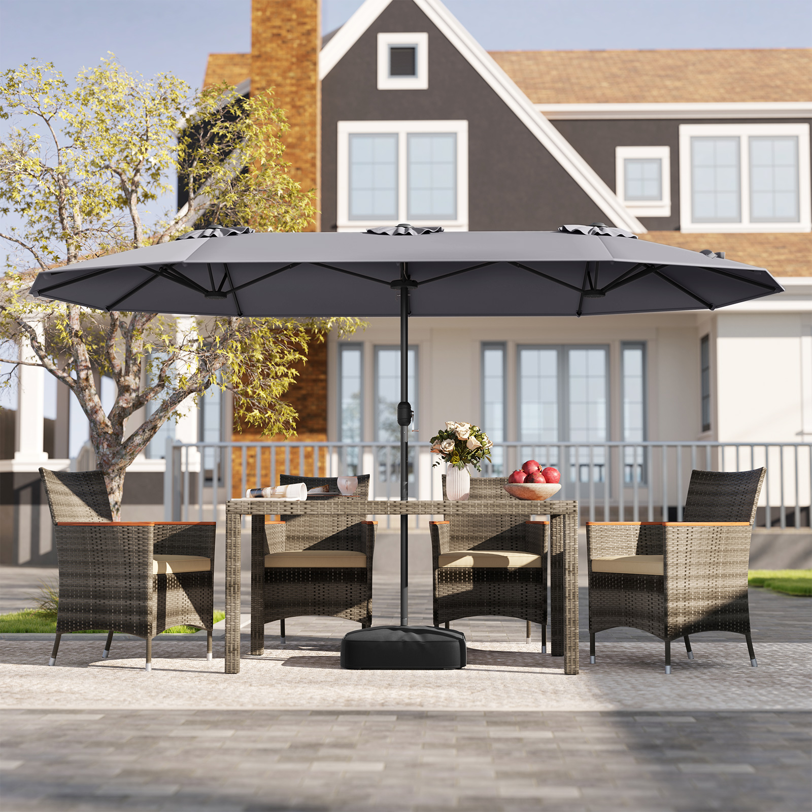 Extra Large Double Sided Patio Umbrella Twin With Fillable Base And ...