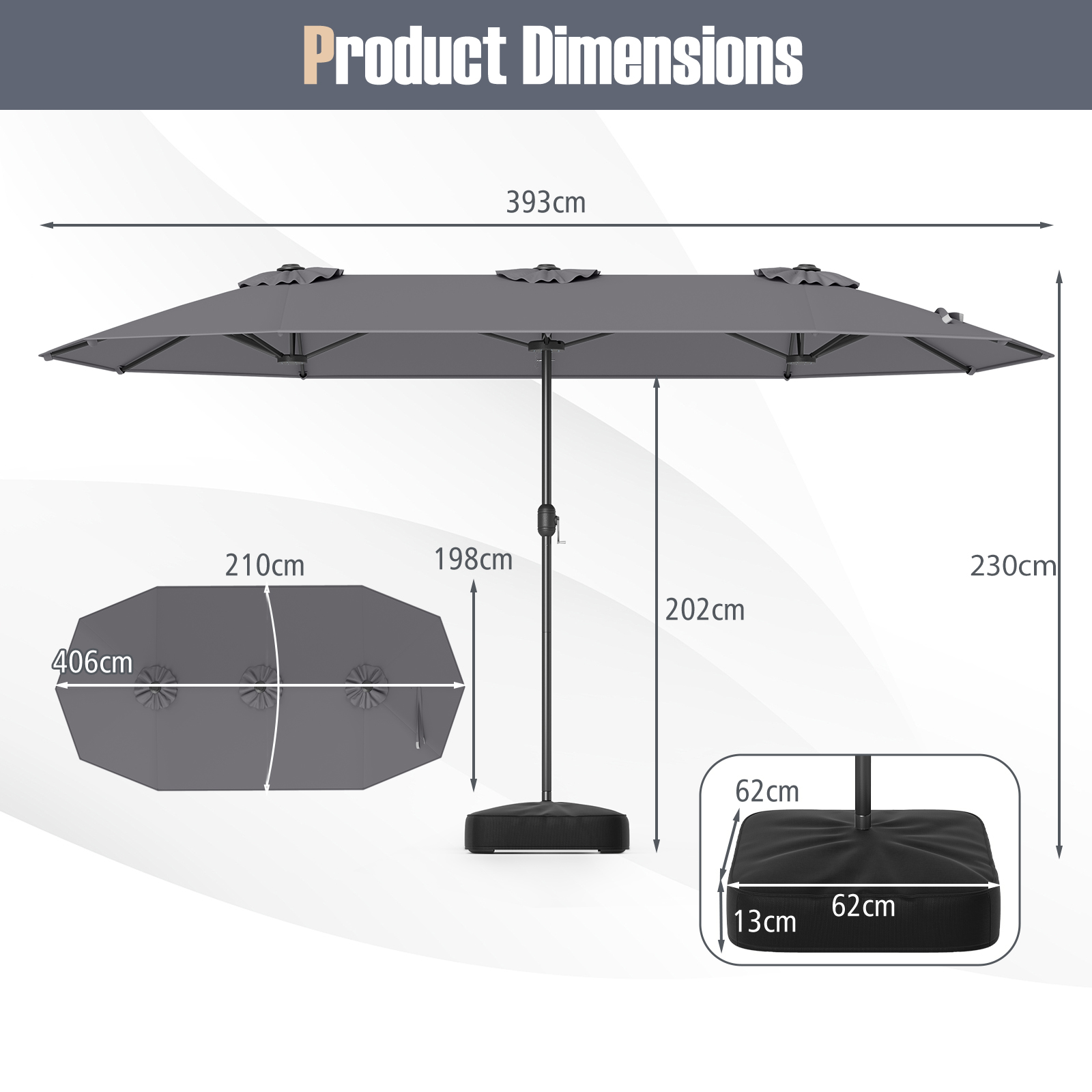 Extra Large Double Sided Patio Umbrella Twin With Fillable Base And ...