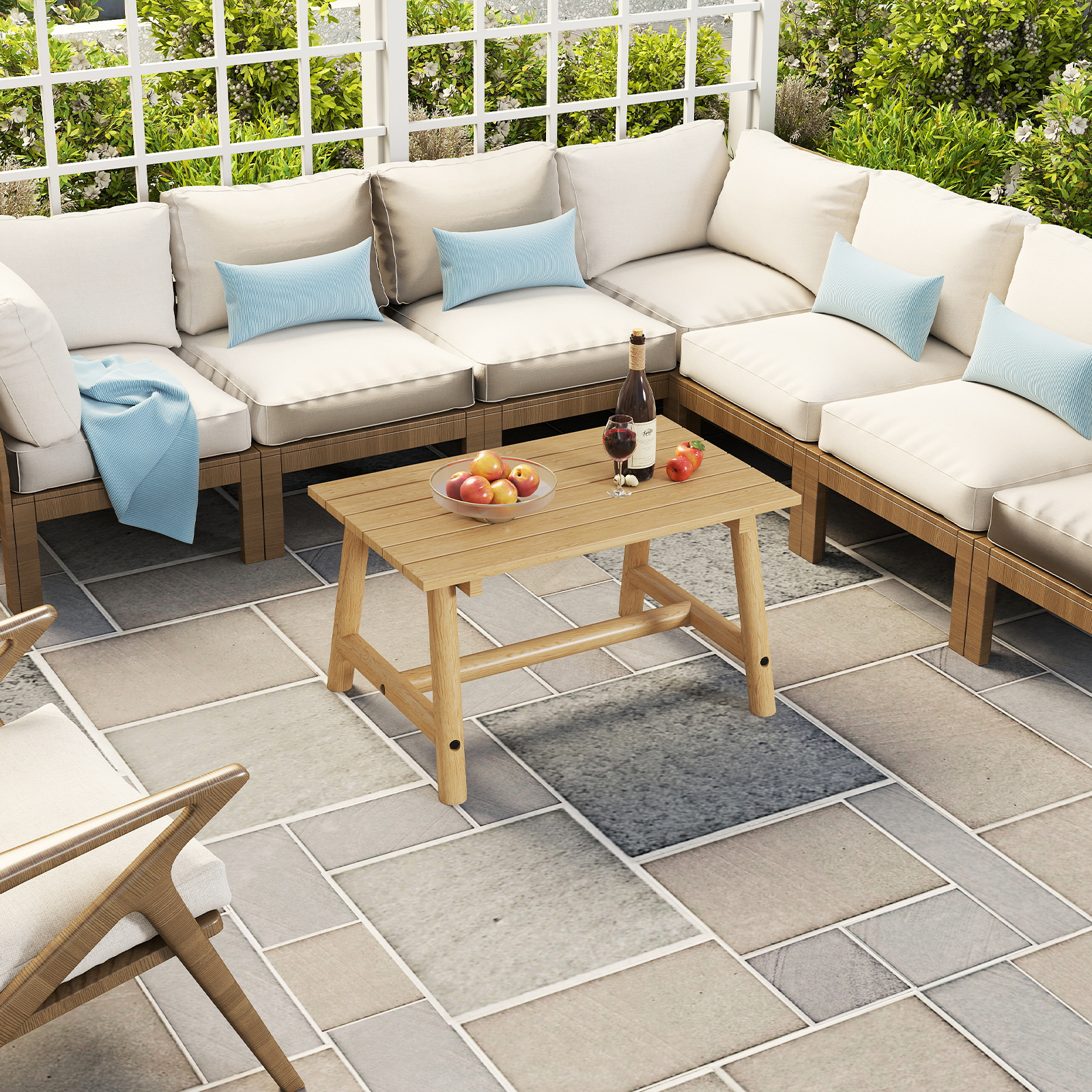 Outdoor Rectangle Coffee Table Solid Wood Patio Table With Slatted ...