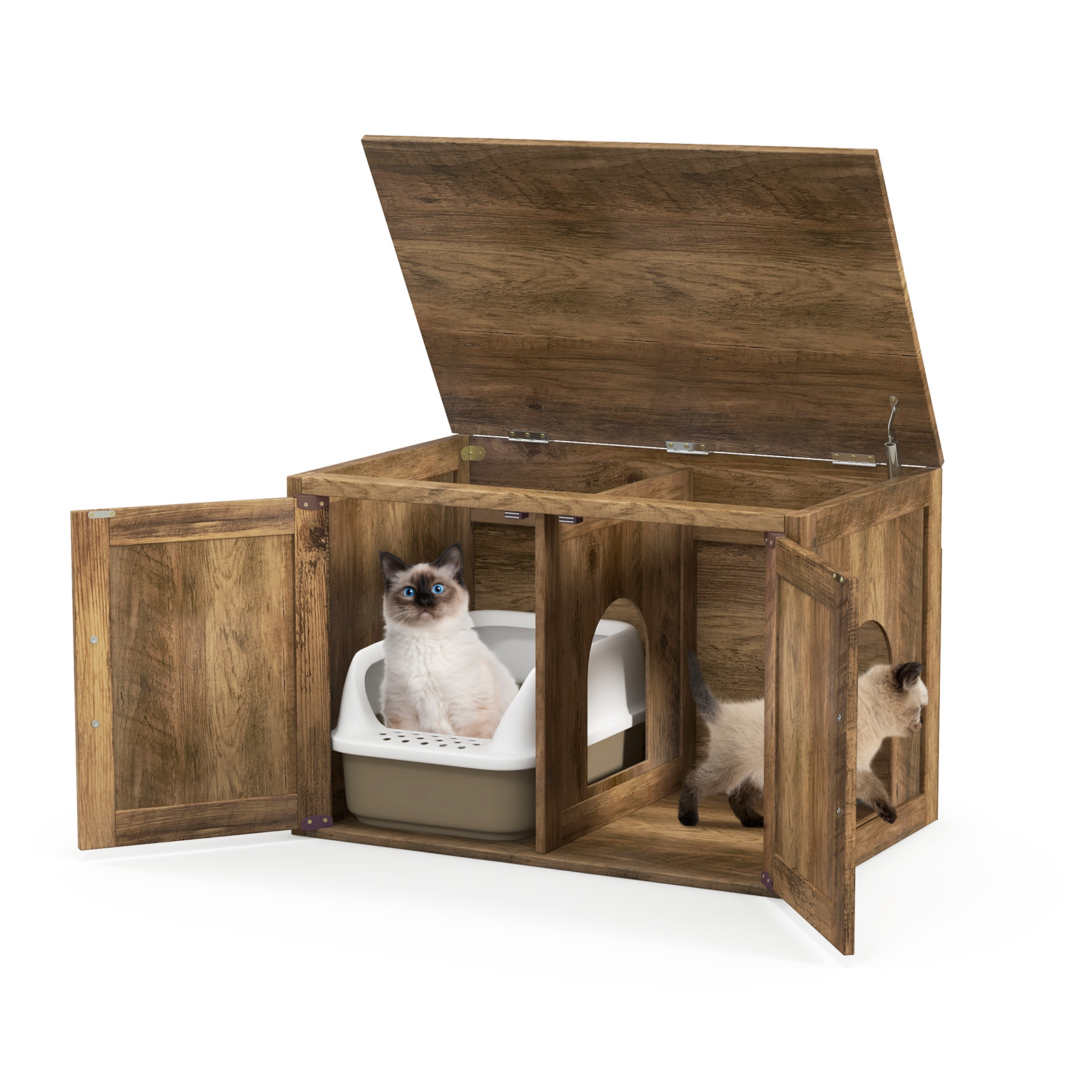 Cat Litter Box Enclosure With Countertop And Storage Cabinet Oak ...