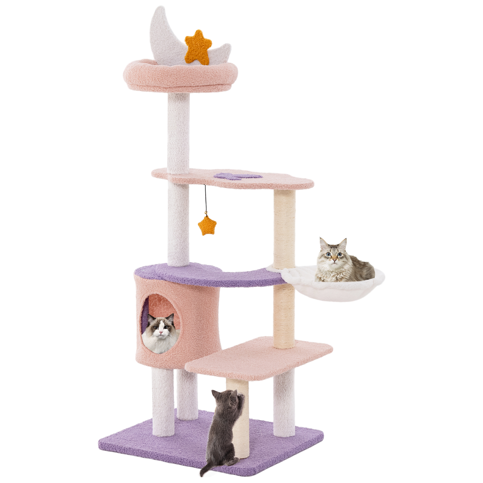 Multi Level Cute Cat Tree With Sisal Covered Scratching Posts And Condo ...