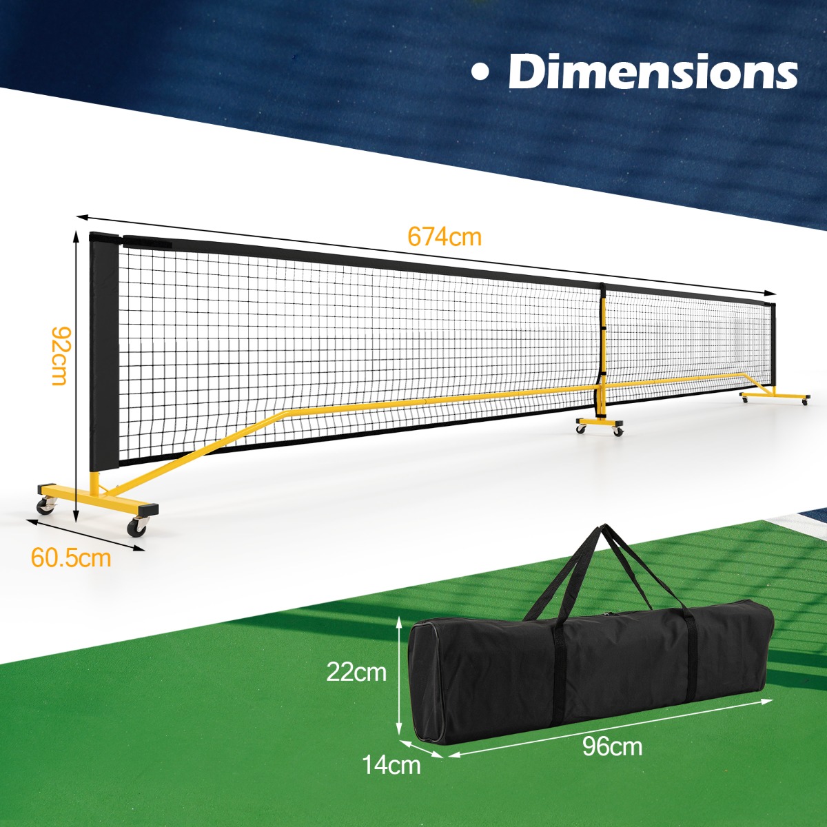 Portable Regulation Size Pickle Ball Net System With 6 Lockable Wheels ...
