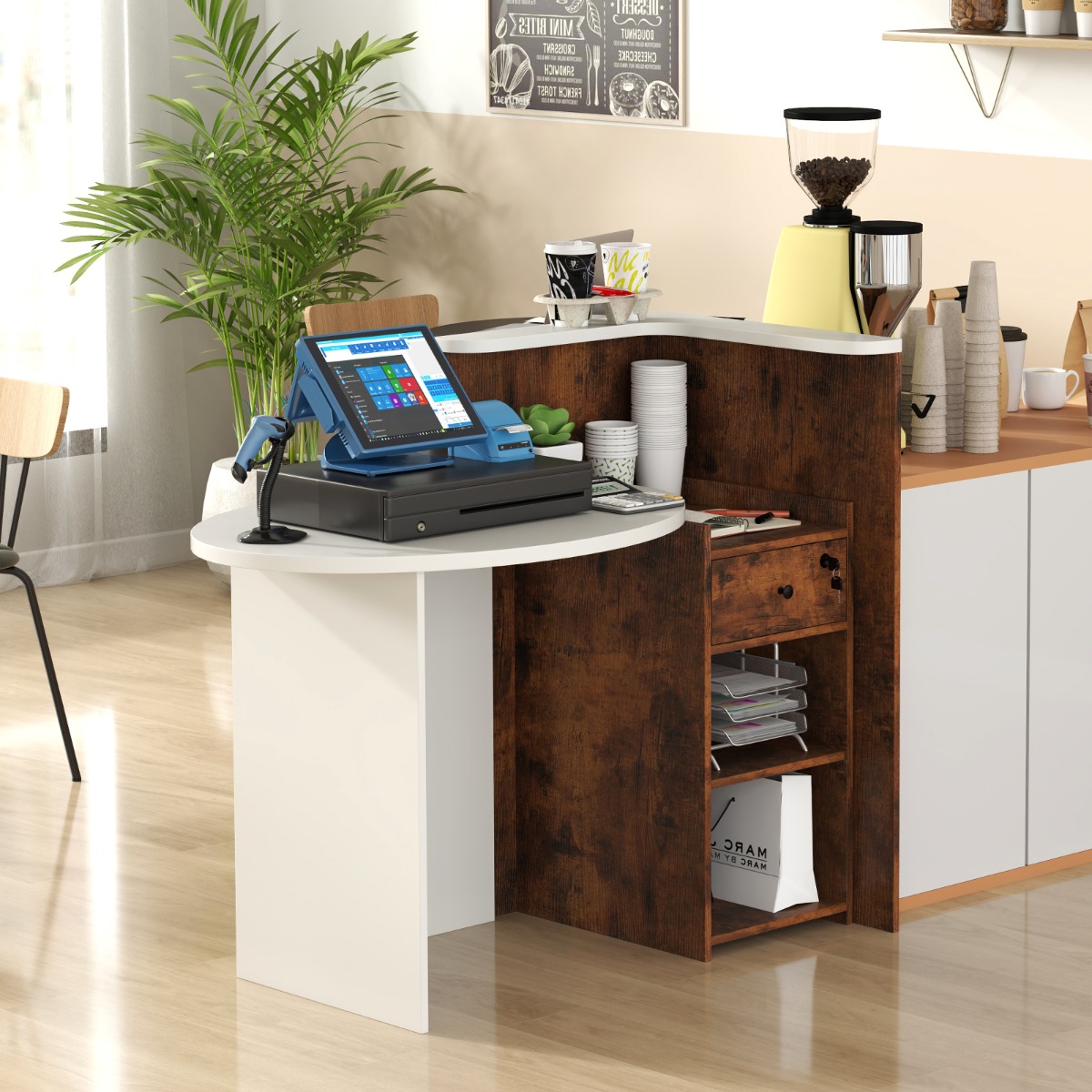 Reception Desk With Lockable Drawer And Adjustable Shelf For Office ...