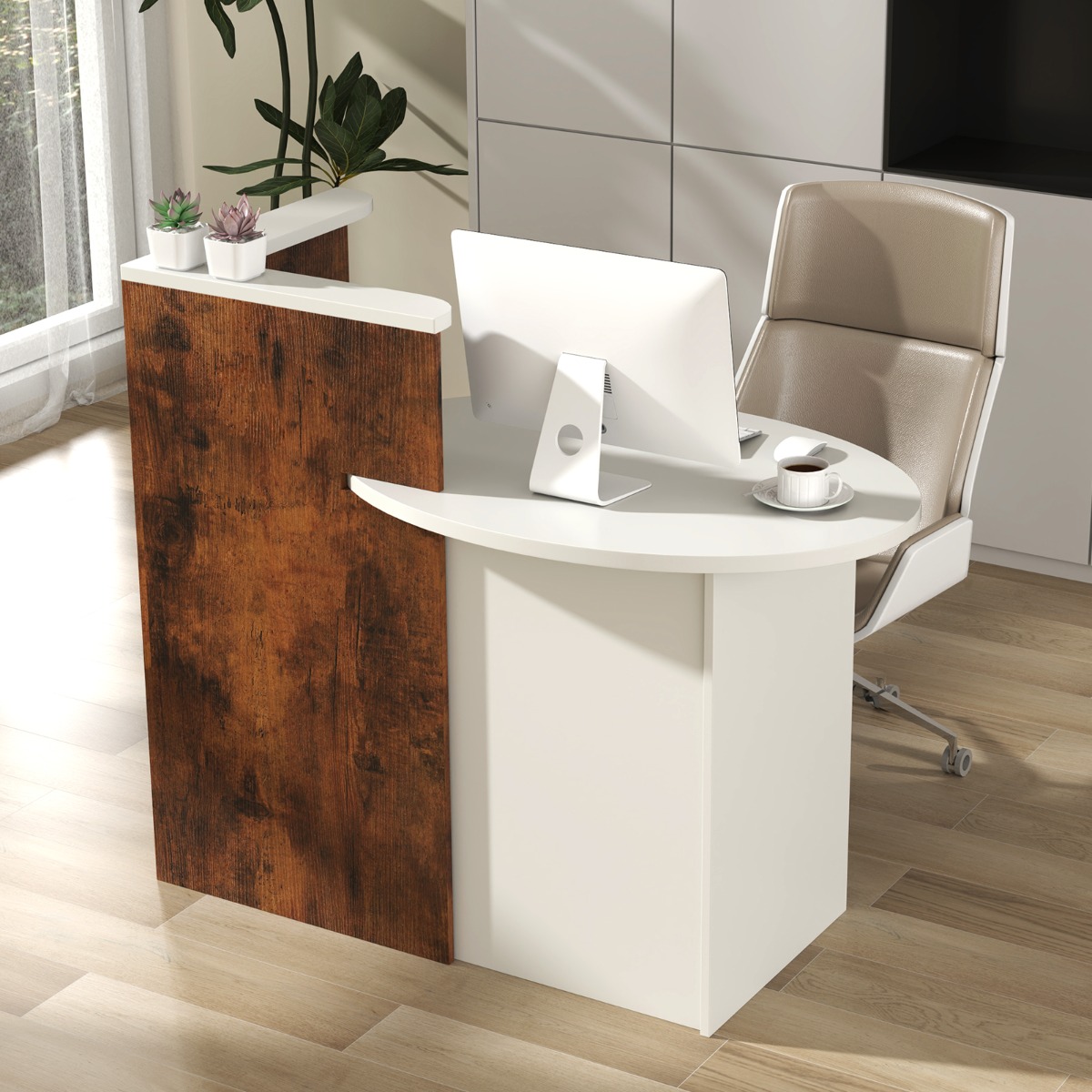 Reception Desk With Lockable Drawer And Adjustable Shelf For Office ...