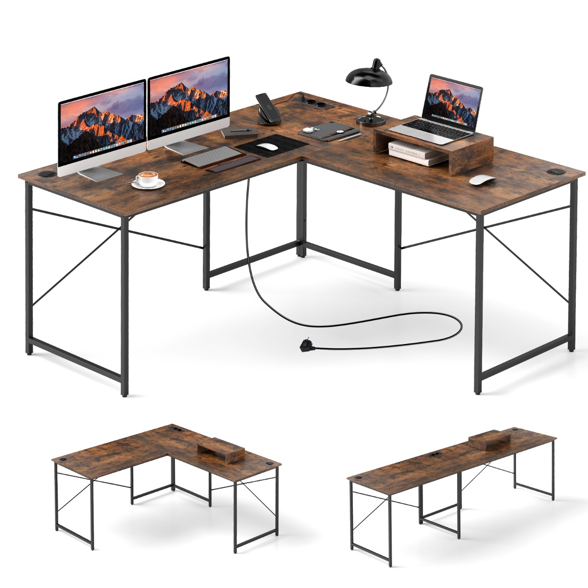 Reversible L Shaped Desk With Built In Power Strip And Removable Host ...