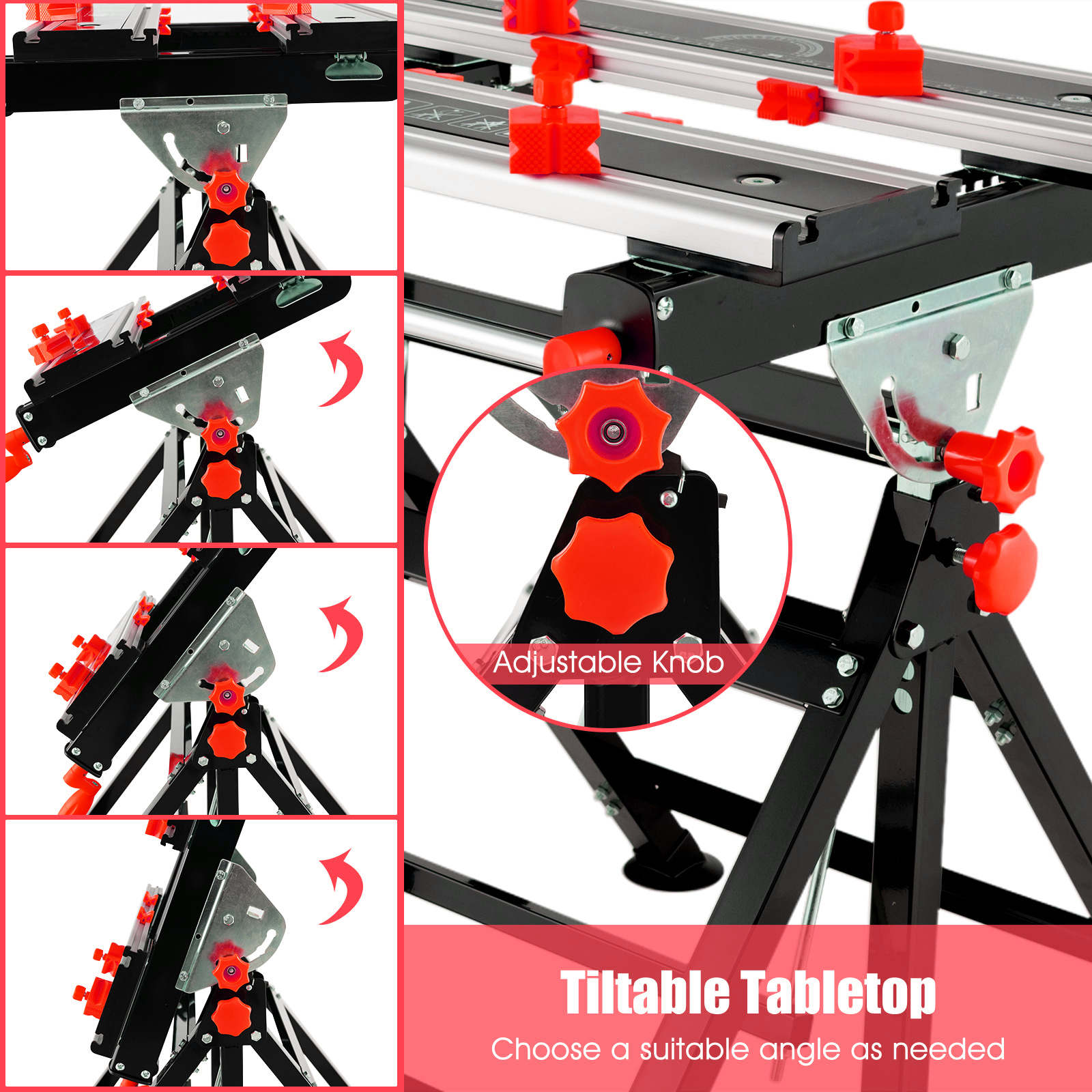 Folding Work Table Portable Workbench With Tiltable Platform Red ...