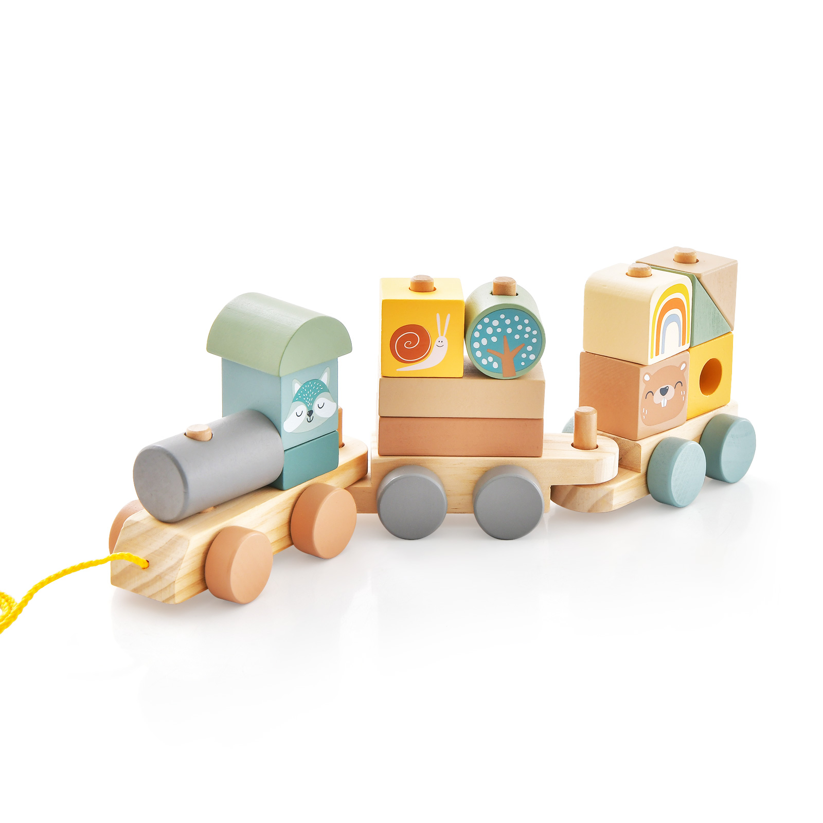 Wooden Toy Train Set With Stacking Wooden Blocks For Early Learning ...