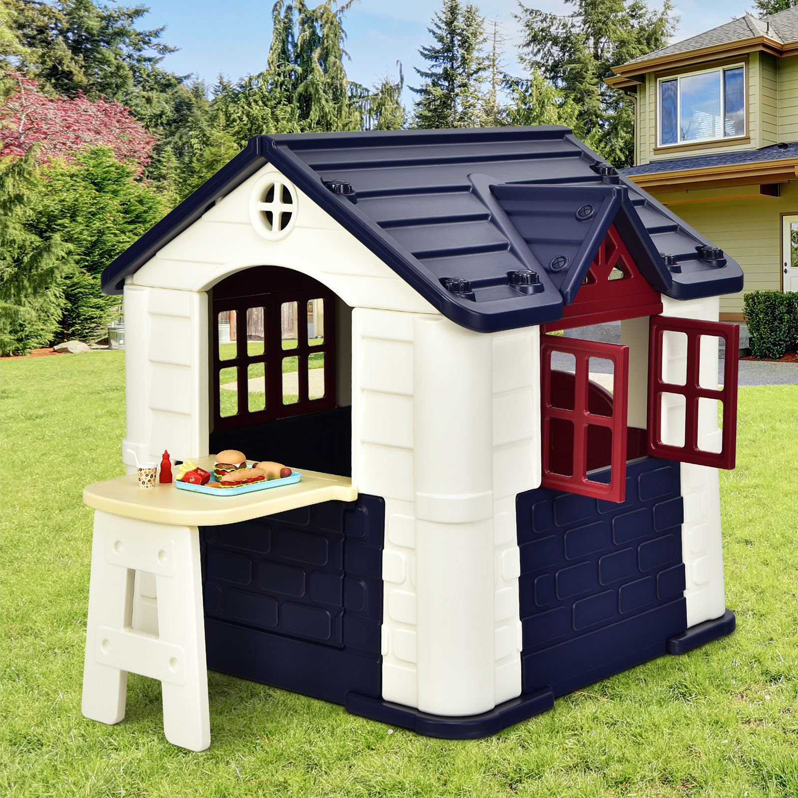 Outdoor Cottage Pretend Play Center With Picnic Table And Food Toy Set ...
