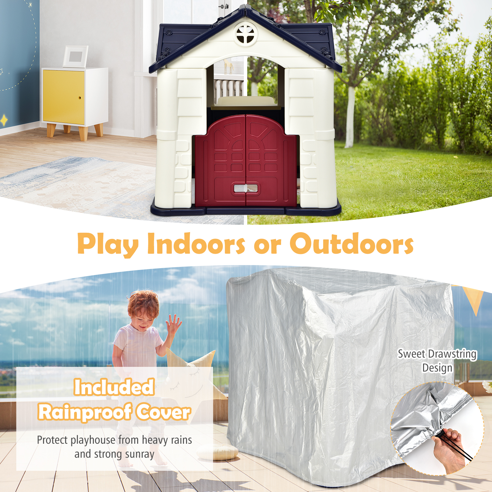 Outdoor Cottage Pretend Play Center With Picnic Table And Food Toy Set ...