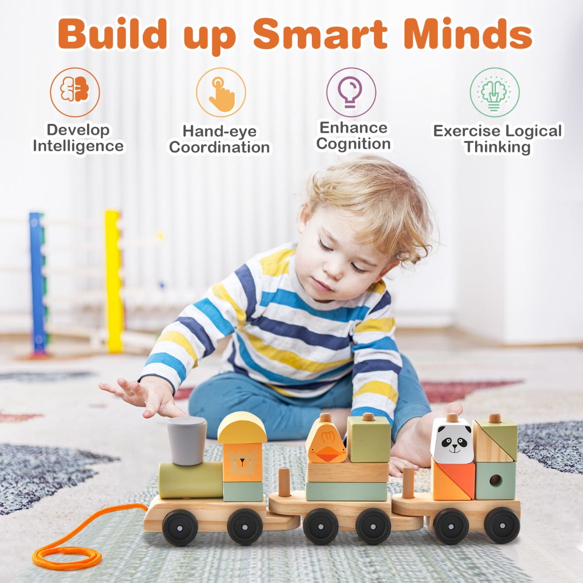 3 Section Toy Train With Stackable Building Blocks - Kuiwee.com