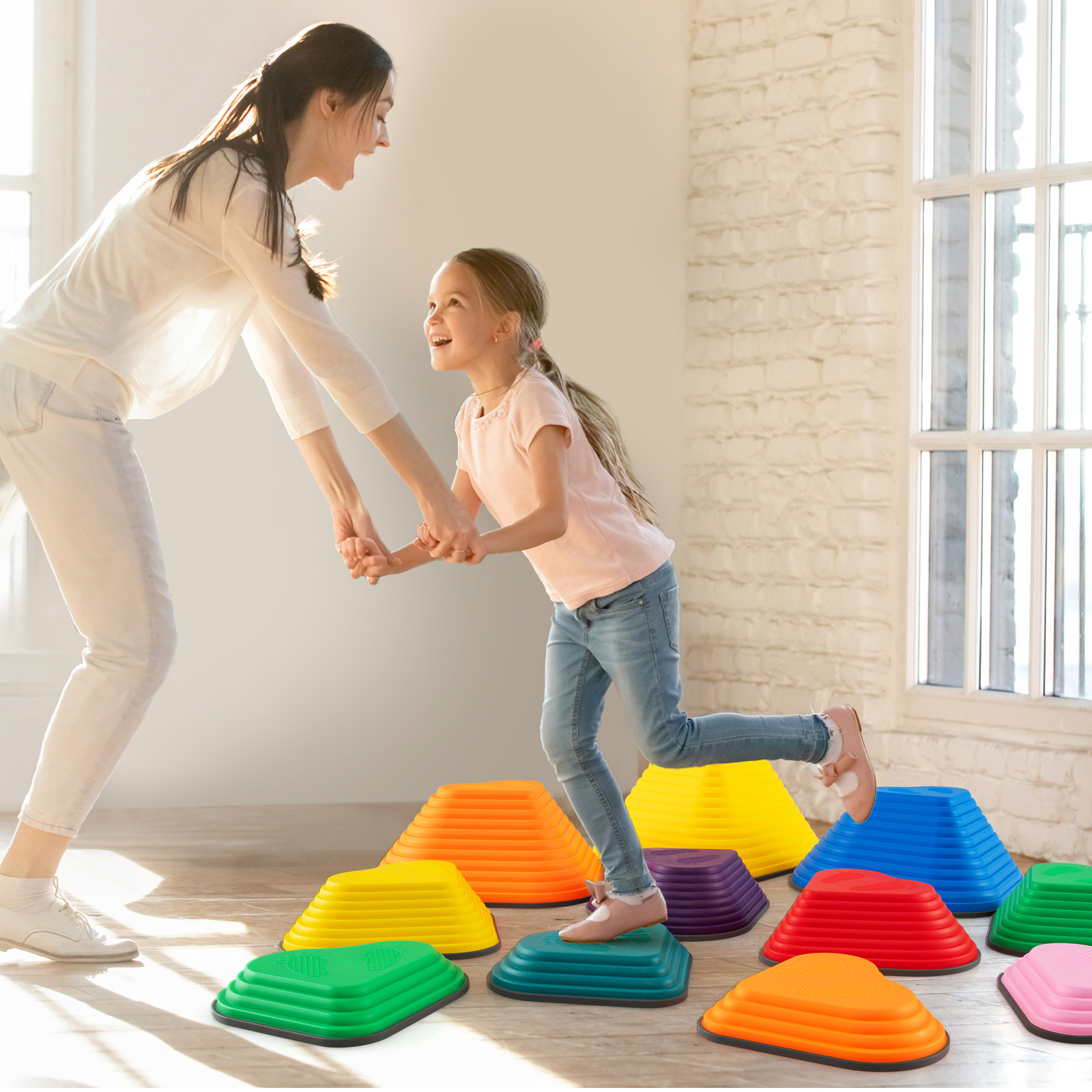 Set Of 11 Kids Stepping Stones Balance Blocks With Full Edge Multicolor ...