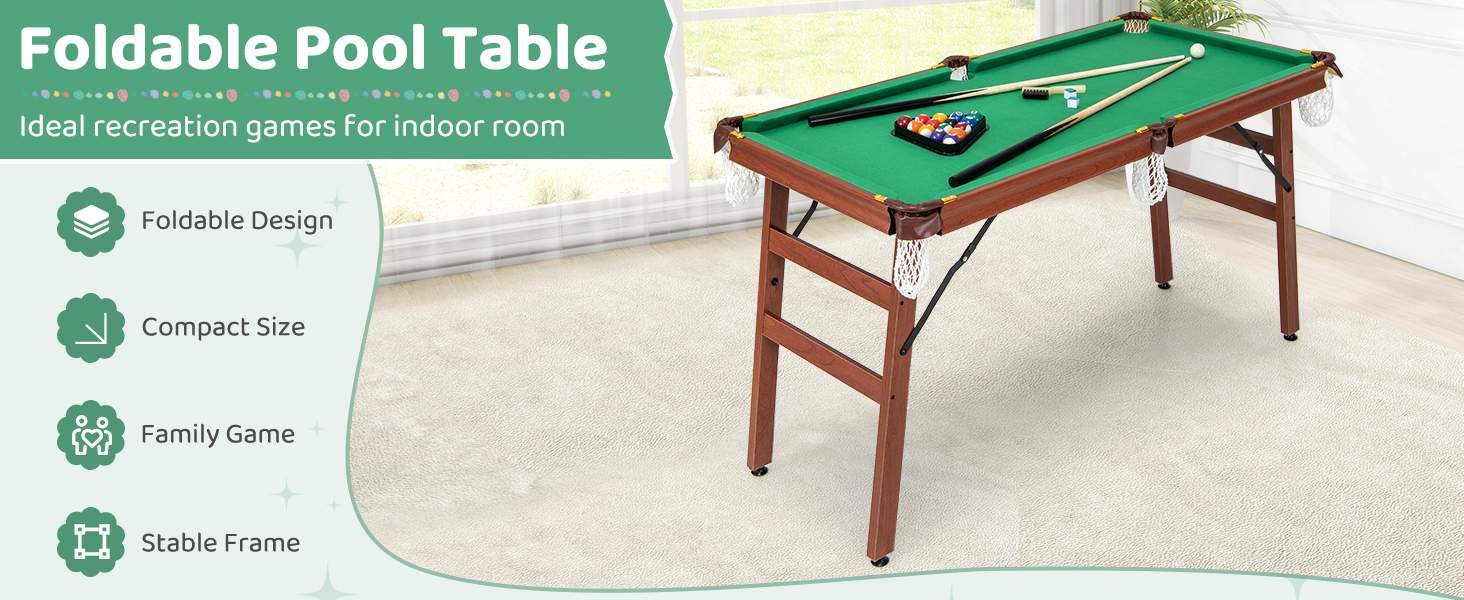 Folding Billiards Table Set with Foldable Legs and Adjustable Foot ...